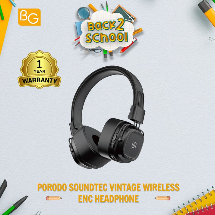 Porodo Soundtec Vintage Wireless ENC Headphone – Bobyan Gold Accessories